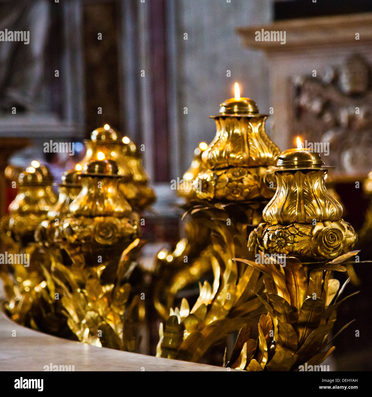Burning lamps in a basilica, St. Peter's Basilica, Vatican City, Rome ...