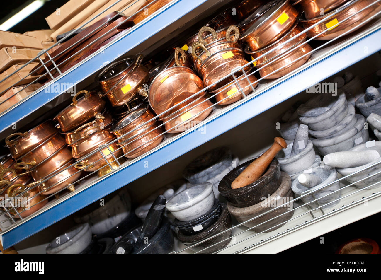 Kitchenwares on display utensil store Stock Photo - Alamy