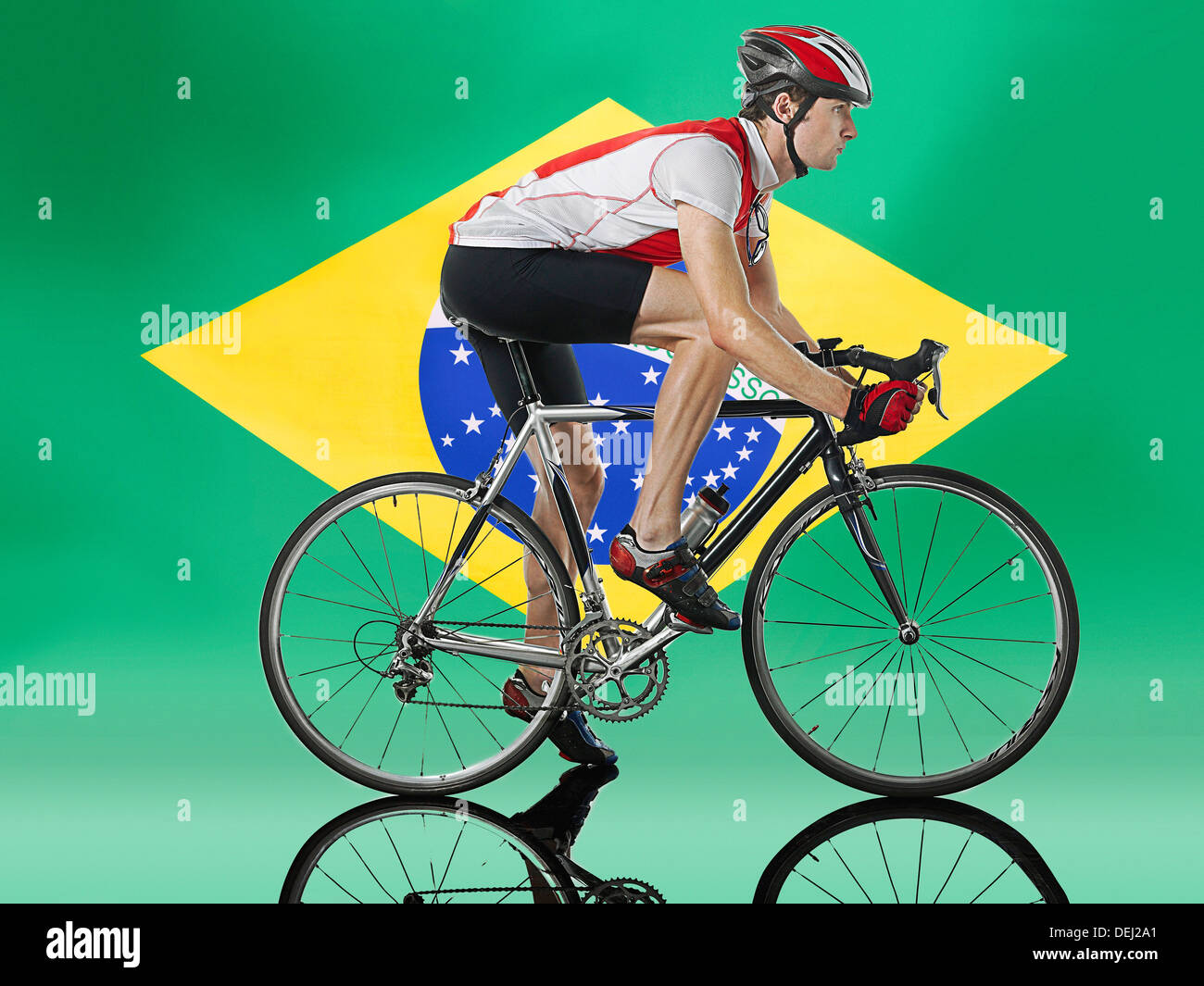 Male Cyclist cycling front Brazilian Flag Stock Photo - Alamy