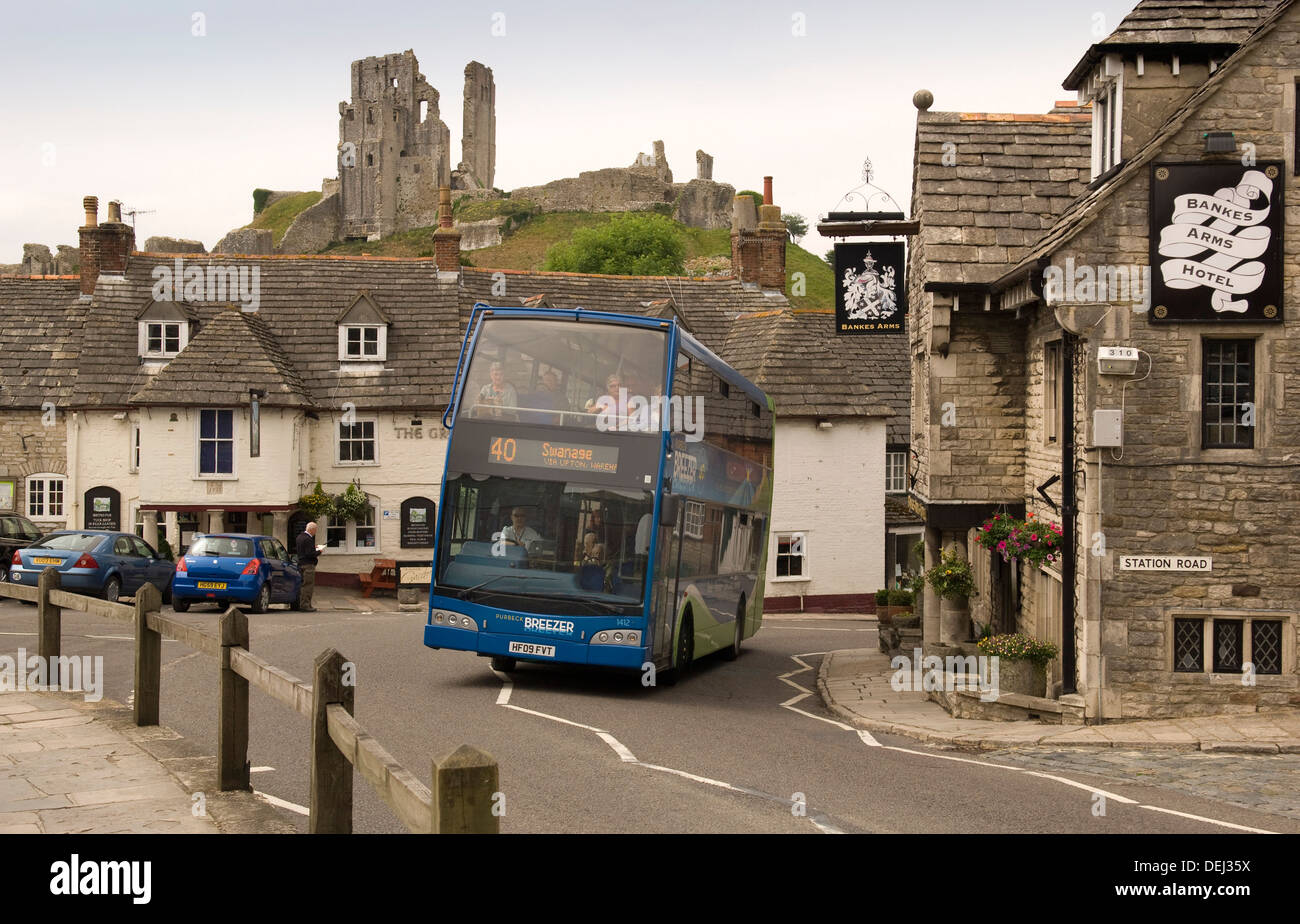 The no.40 scheduled bus service in Corfe Castle, Dorset,UK Stock Photo ...