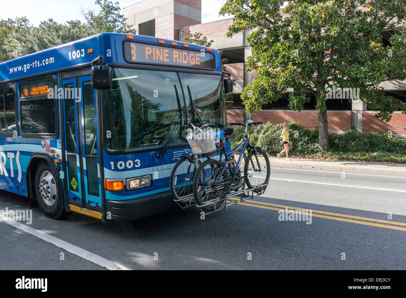 RTS public transit passenger commuter bus with bicycle rack deployed ...