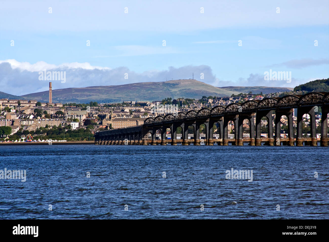 Landscape view of the Dundee City and famous 1800`s Railway Bridge ...