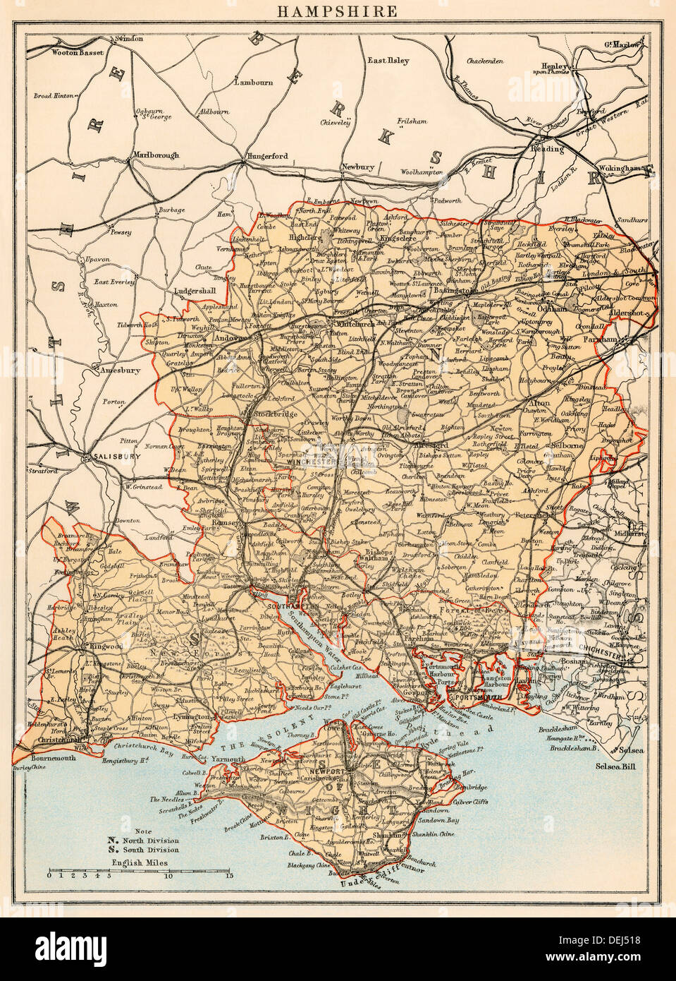 Map of Hampshire, England, 1870s. Color lithograph Stock Photo - Alamy