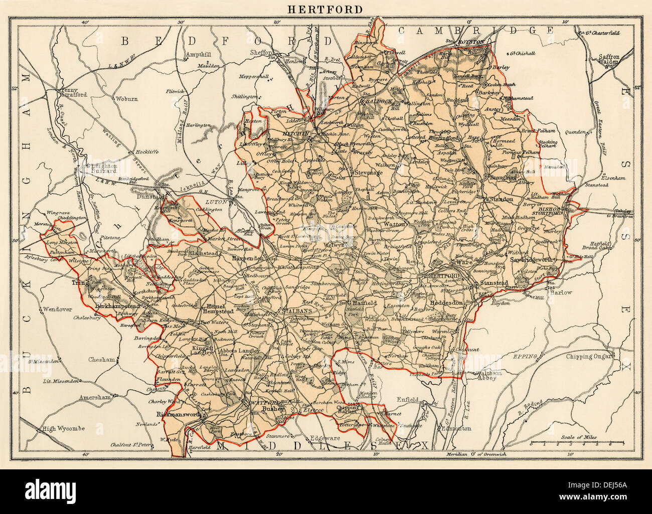Map of Hertfordshire, England, 1870s. Color lithograph Stock Photo - Alamy Map of Hertfordshire, England, 1870s. Color lithograph Stock Photo - Alamy