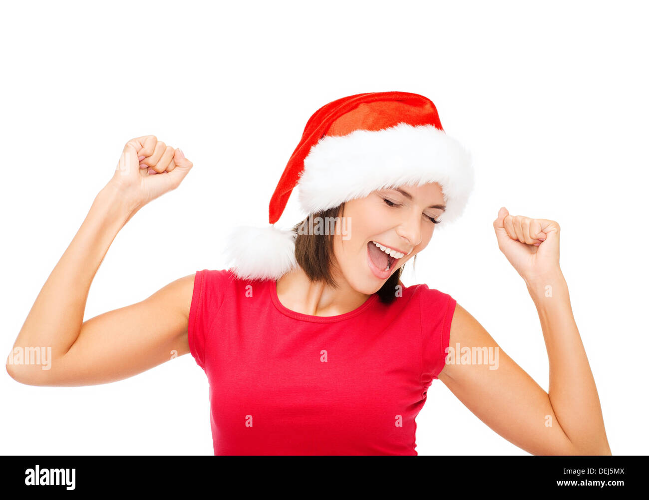 smiling woman in santa helper hat Stock Photo - Alamy