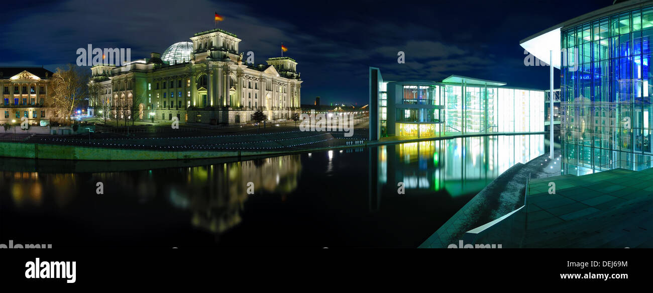panorama with goverment buildings in berlin, germany, at night Stock ...