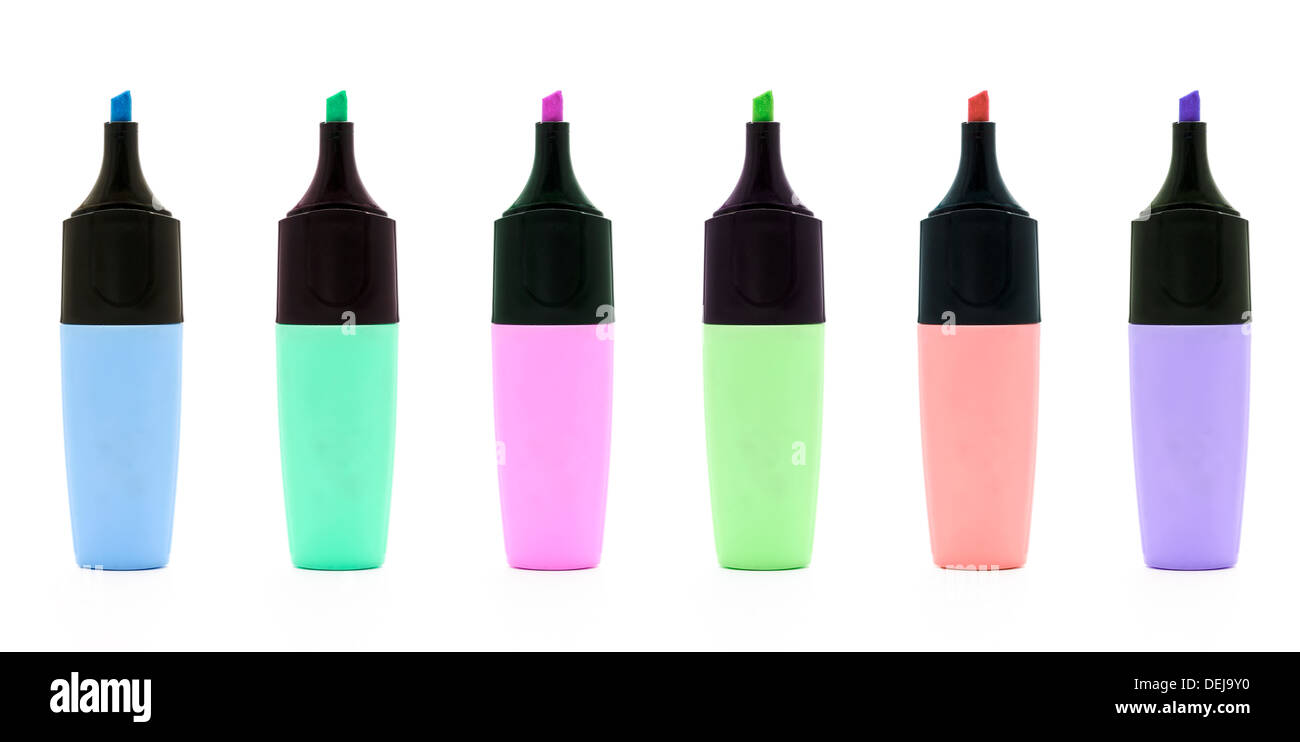 different colored text markers isolated on a white background Stock ...