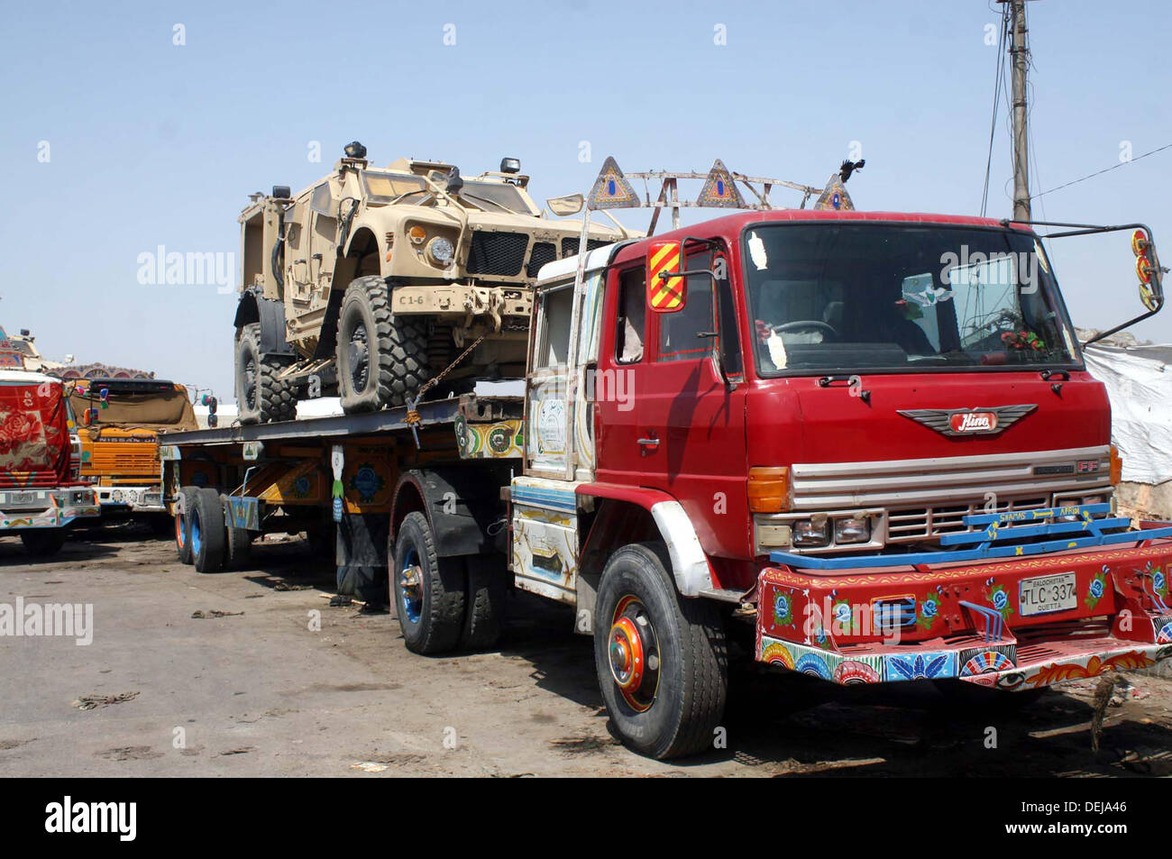 Trucks carrying US military equipments coming from Kandahar crossing ...