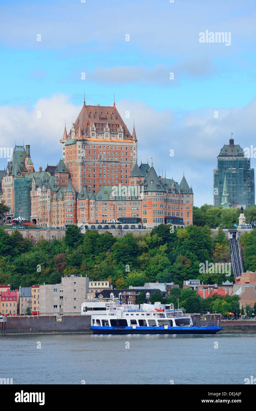 Quebec City skyline over river with blue sky and cloud Stock Photo - Alamy