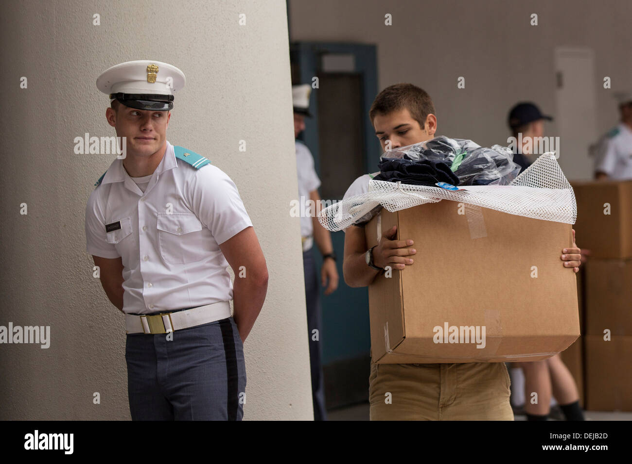 Incoming Citadel freshman known as knobs carries his newly issued gear ...