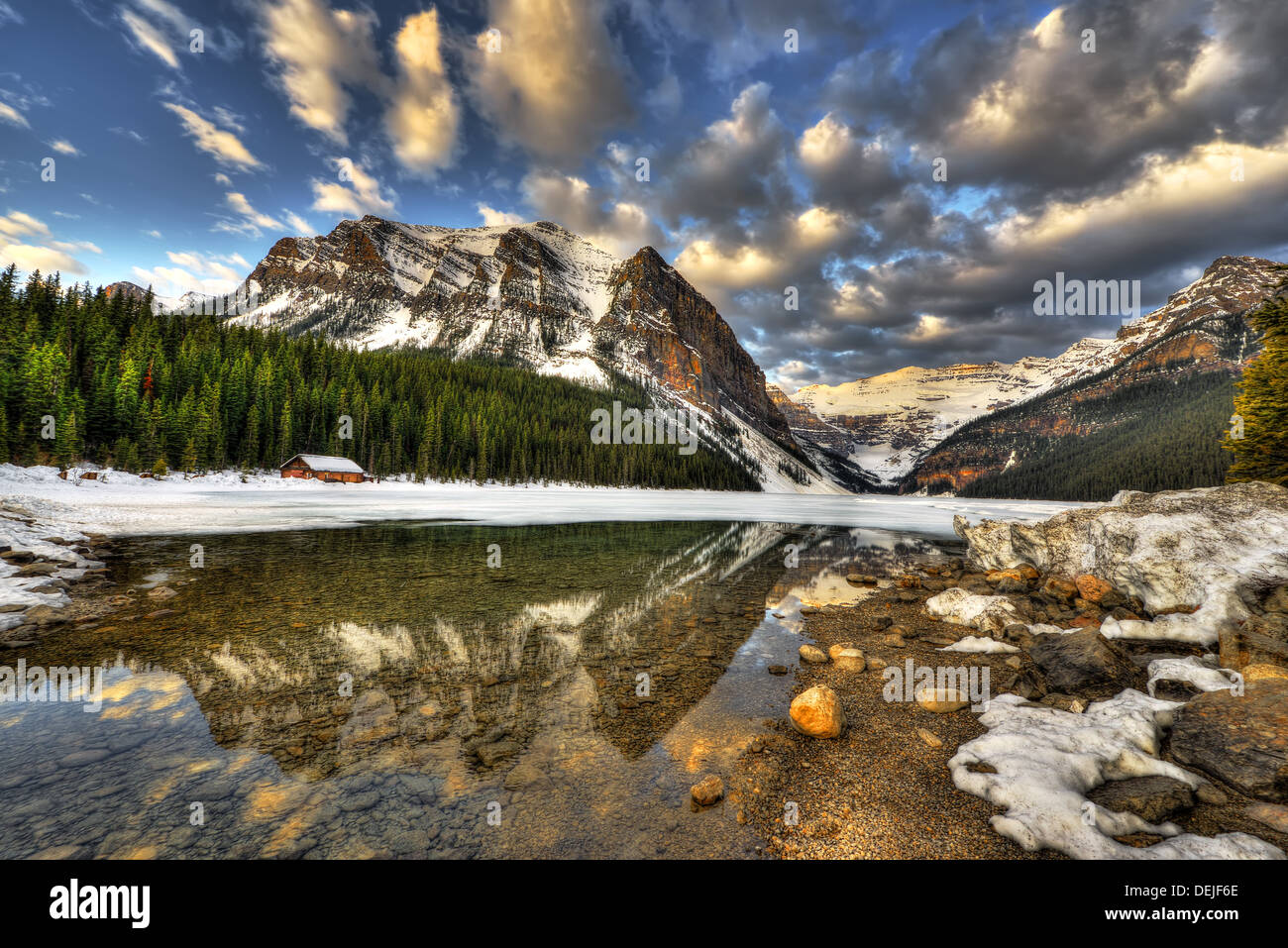 Serene morning scene at Lake Louise in Banff National Park, Alberta ...