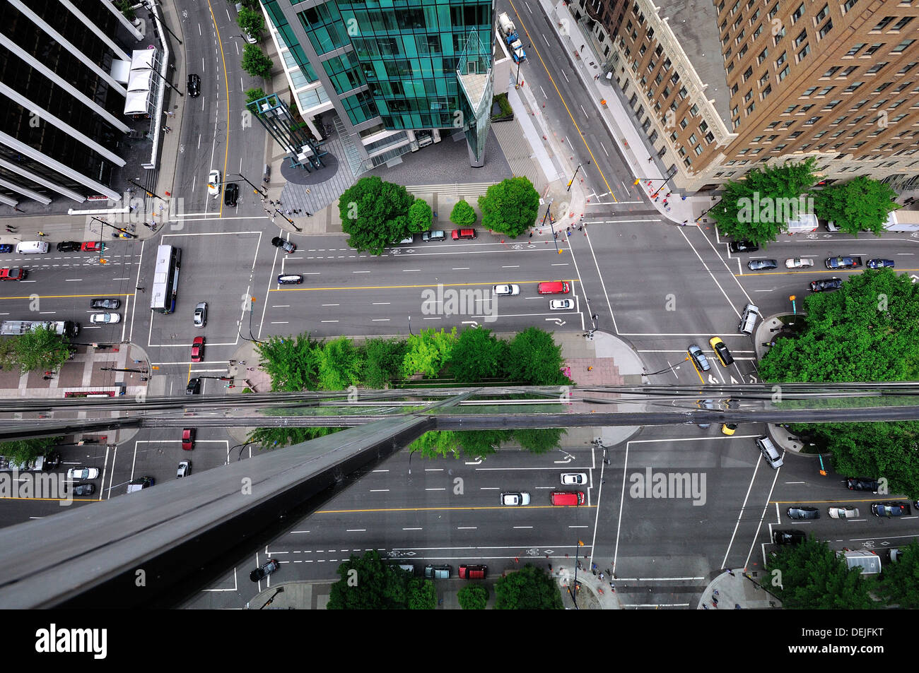 View to street from roof of high rise building Stock Photo - Alamy