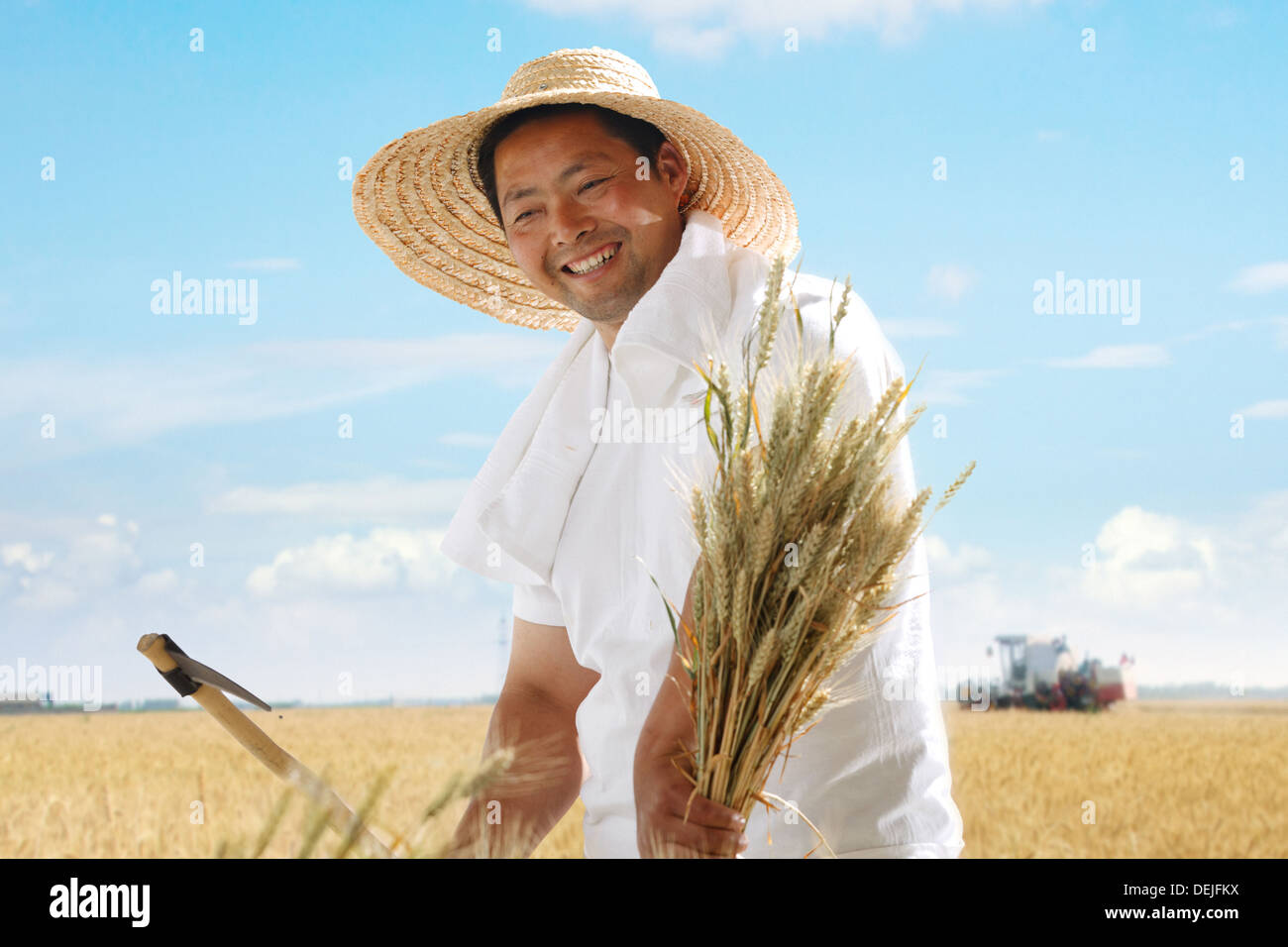 Farmer in wheat field Stock Photo - Alamy