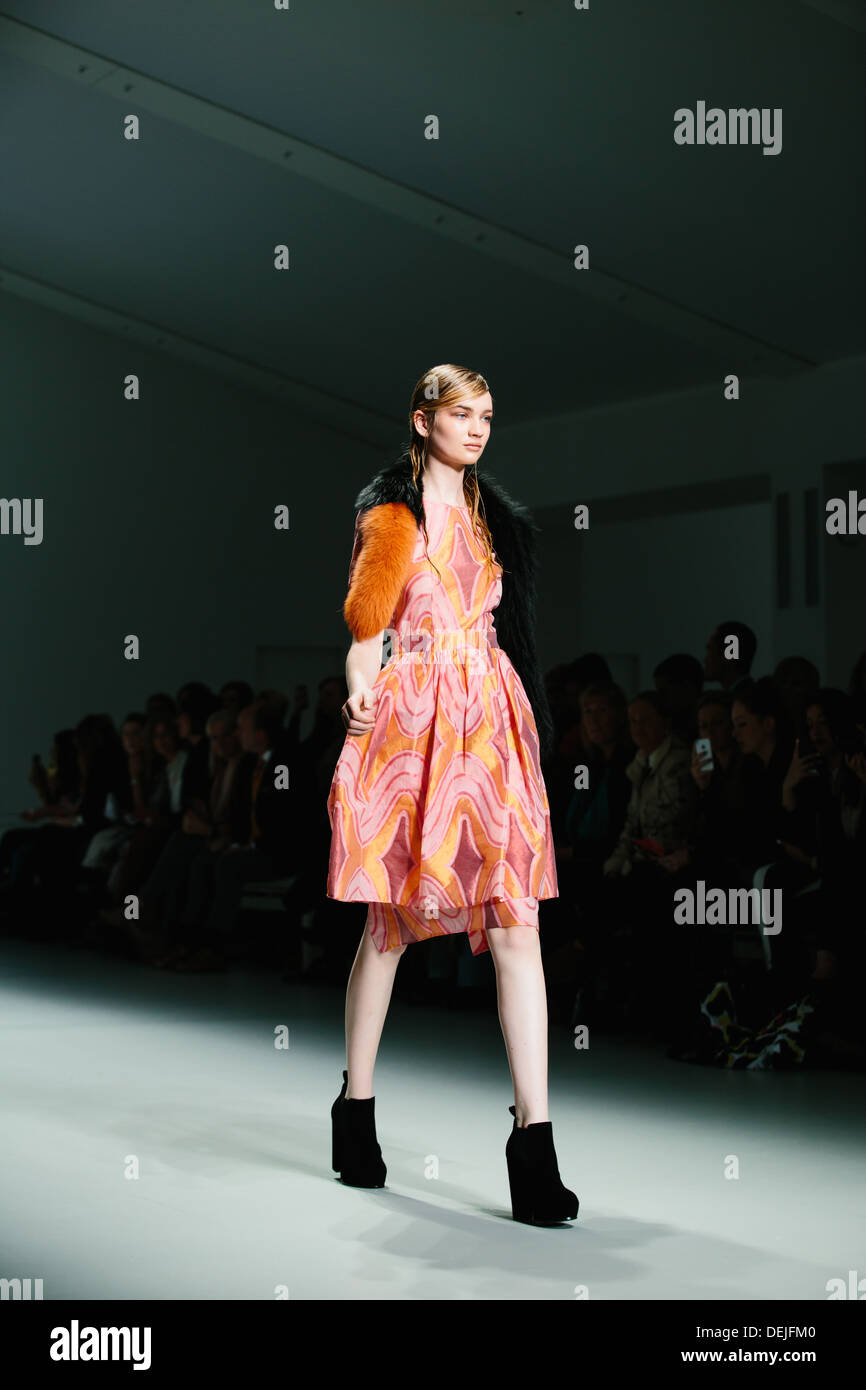 Model walking down the catwalk at London Fashion Weekend 2013 Stock ...