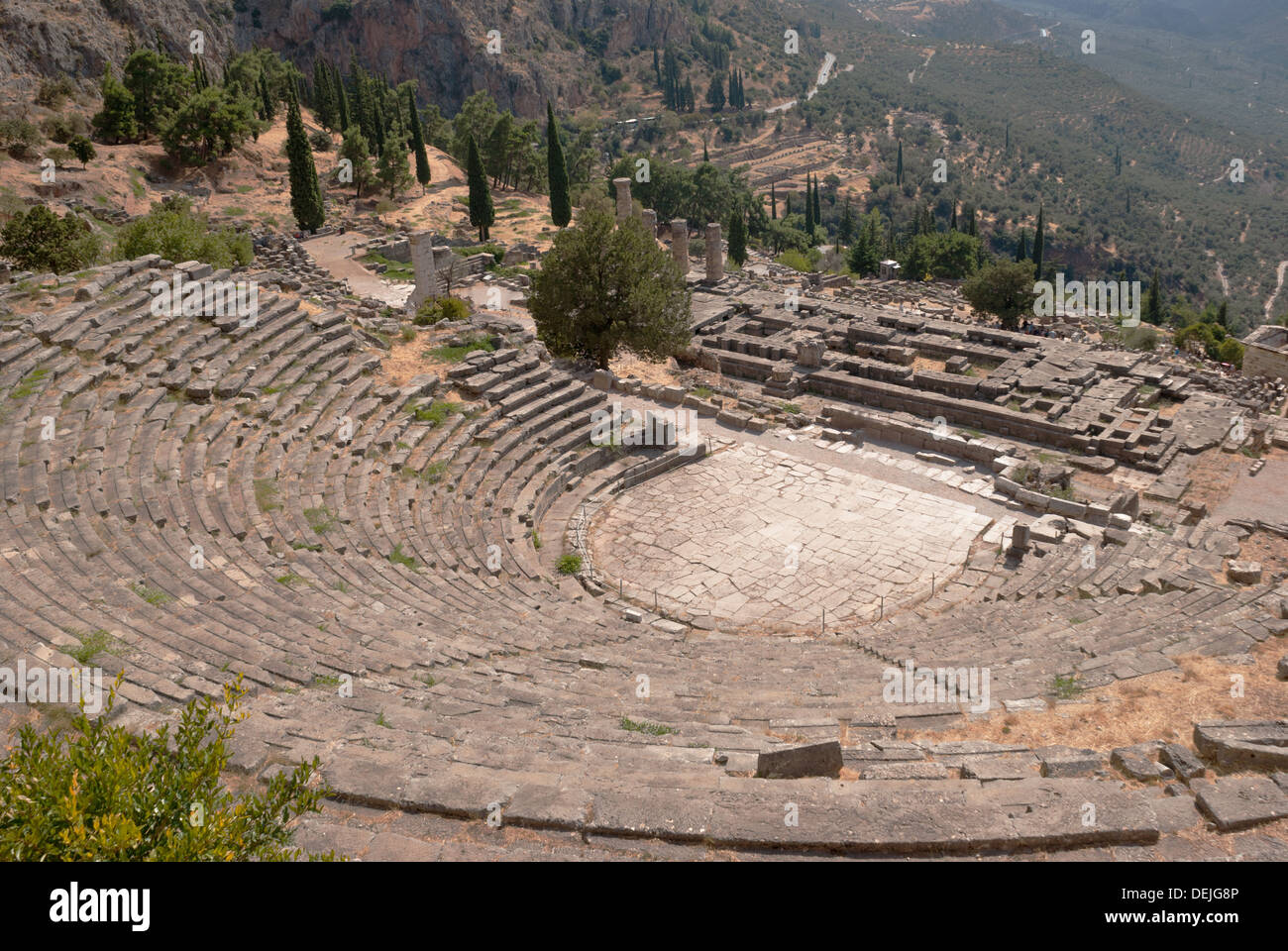 Temple of Apollo and the theater at Delphi oracle archaeological site ...