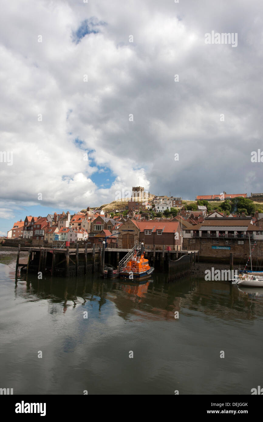Whitby harbour with lifeboat Stock Photo - Alamy