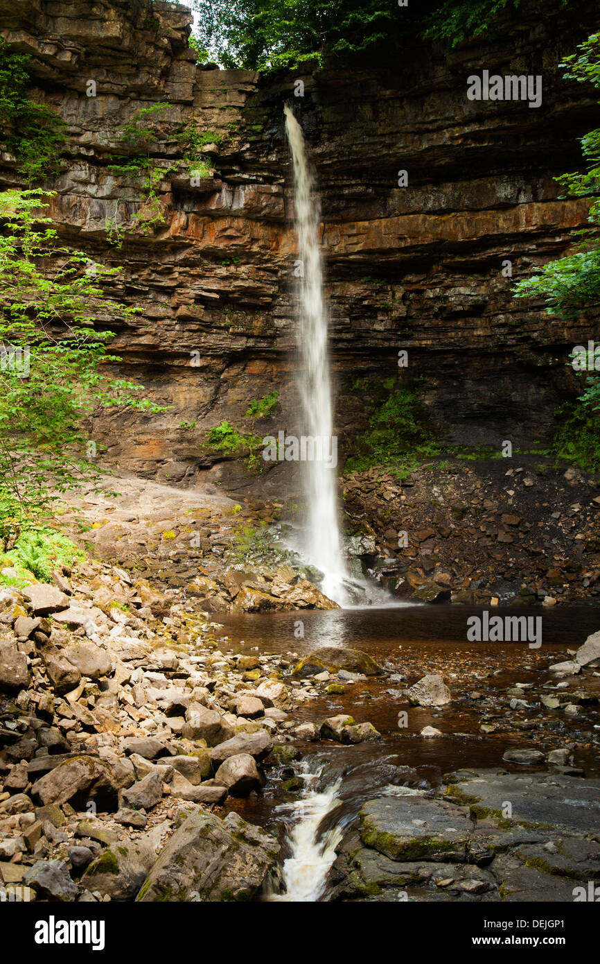 Janet's Foss waterfall falling into a still pool Stock Photo - Alamy