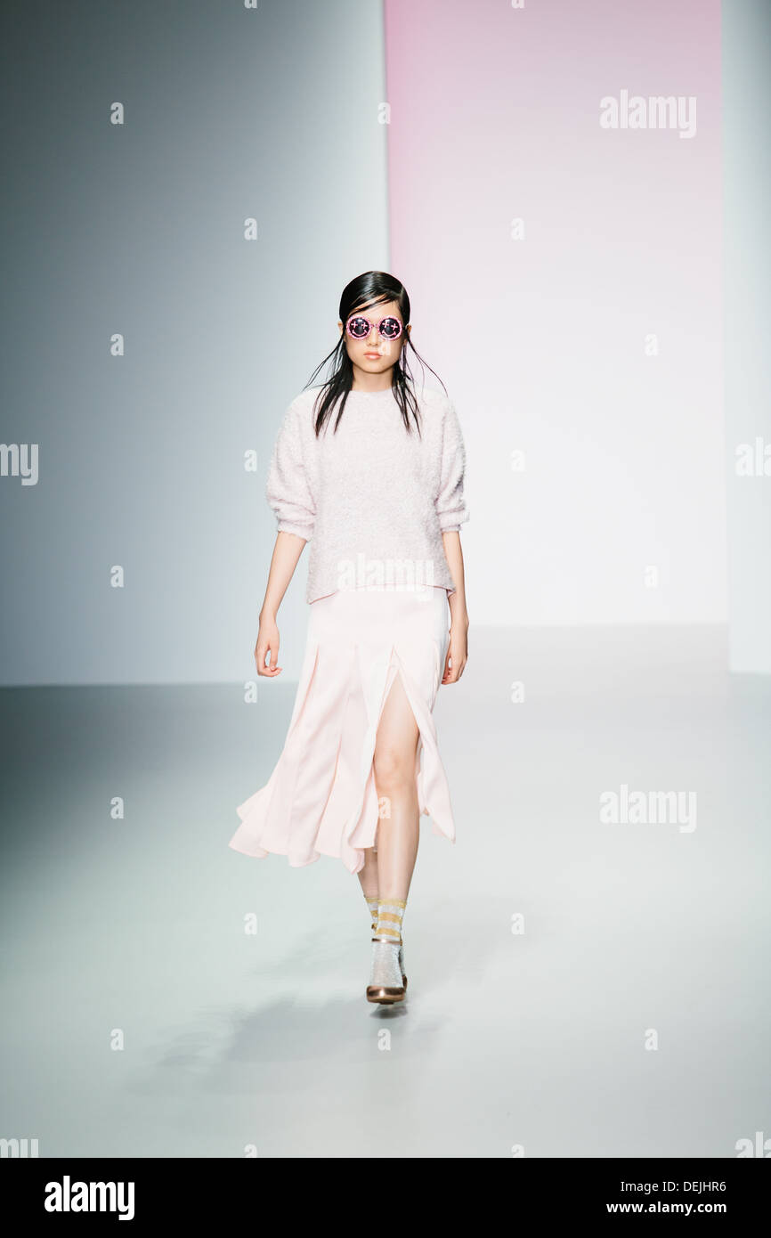 Model walking down the catwalk at London Fashion Weekend 2013 Stock ...
