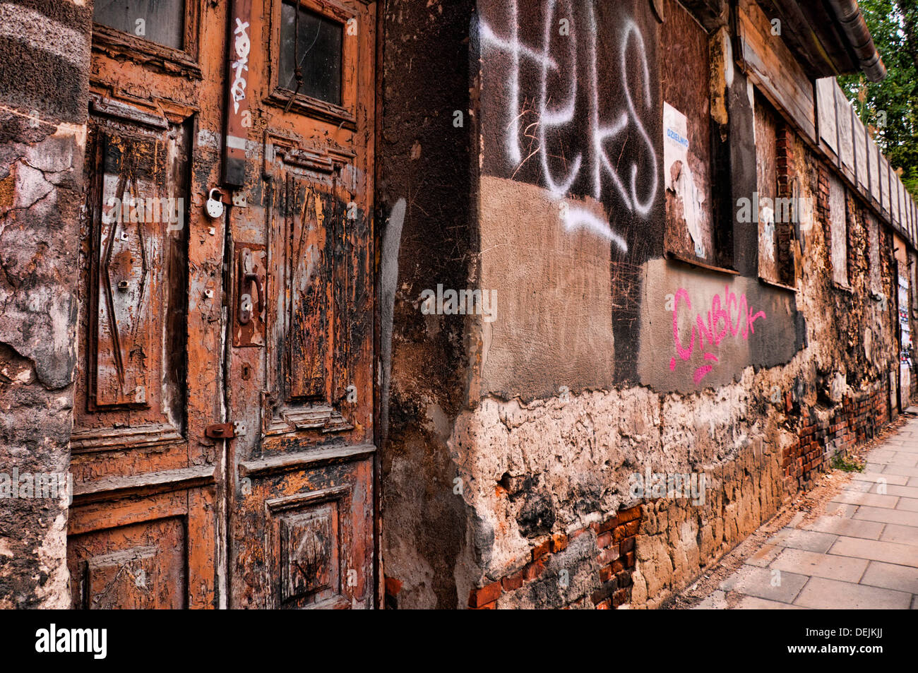 Remnant of the Ghetto wall in the Kazimierz District of Krakow formerly ...