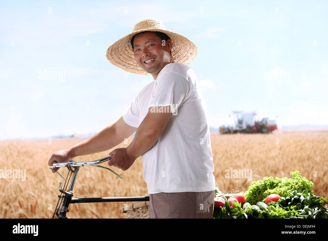 Farmer walking bike with vegetable Stock Photo - Alamy
