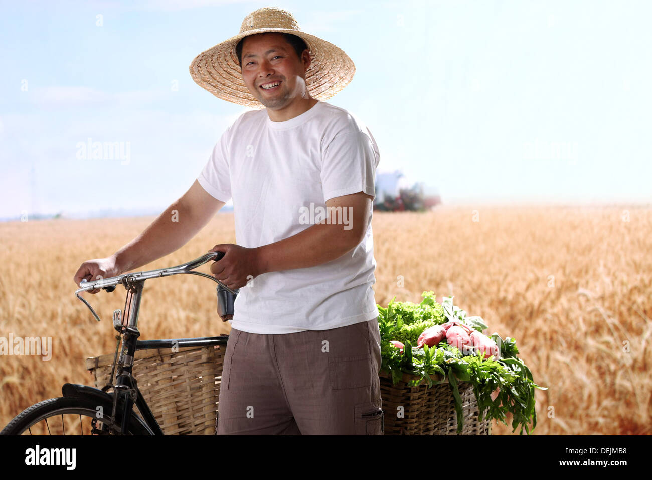 Farmer walking bike with vegetable Stock Photo - Alamy