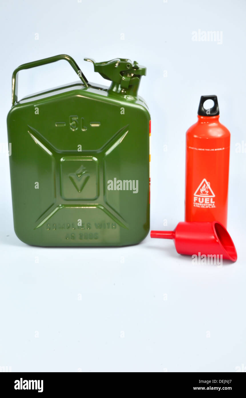 metal tank and aluminium can for store gasoline Stock Photo - Alamy
