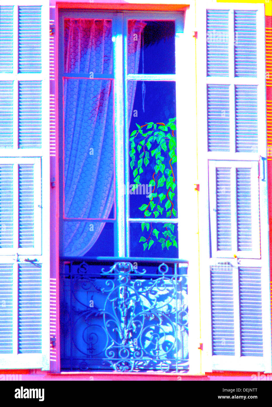 Blue Window with hanging plant in the Old Town section of Nice, Cote D ...