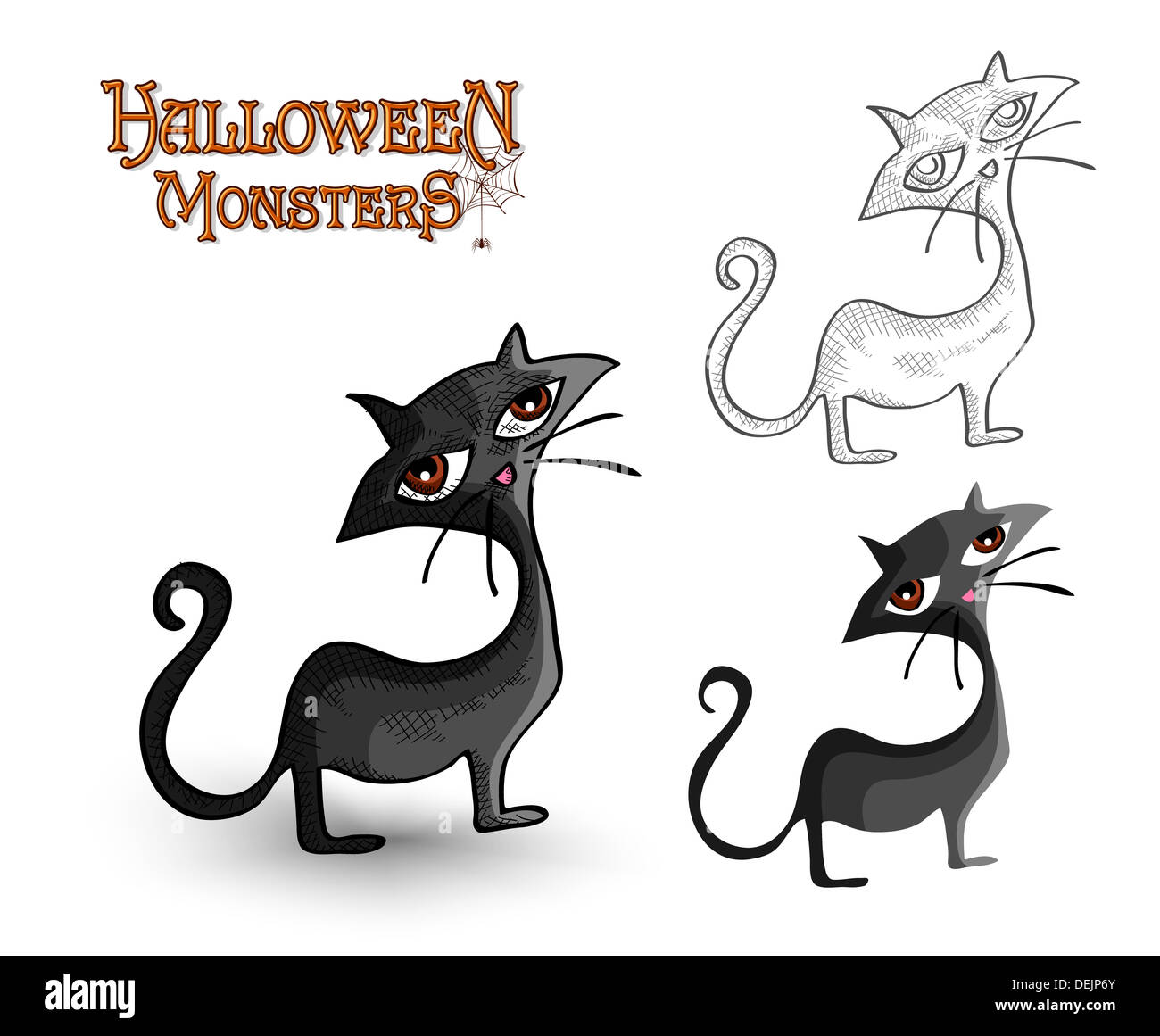 Halloween monsters spooky black cats set. EPS10 Vector file organized ...