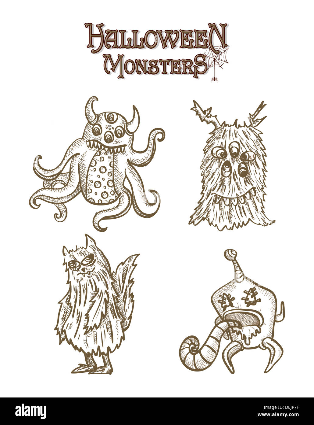 Halloween Monsters spooky hand drawn creatures set. EPS10 Vector file ...
