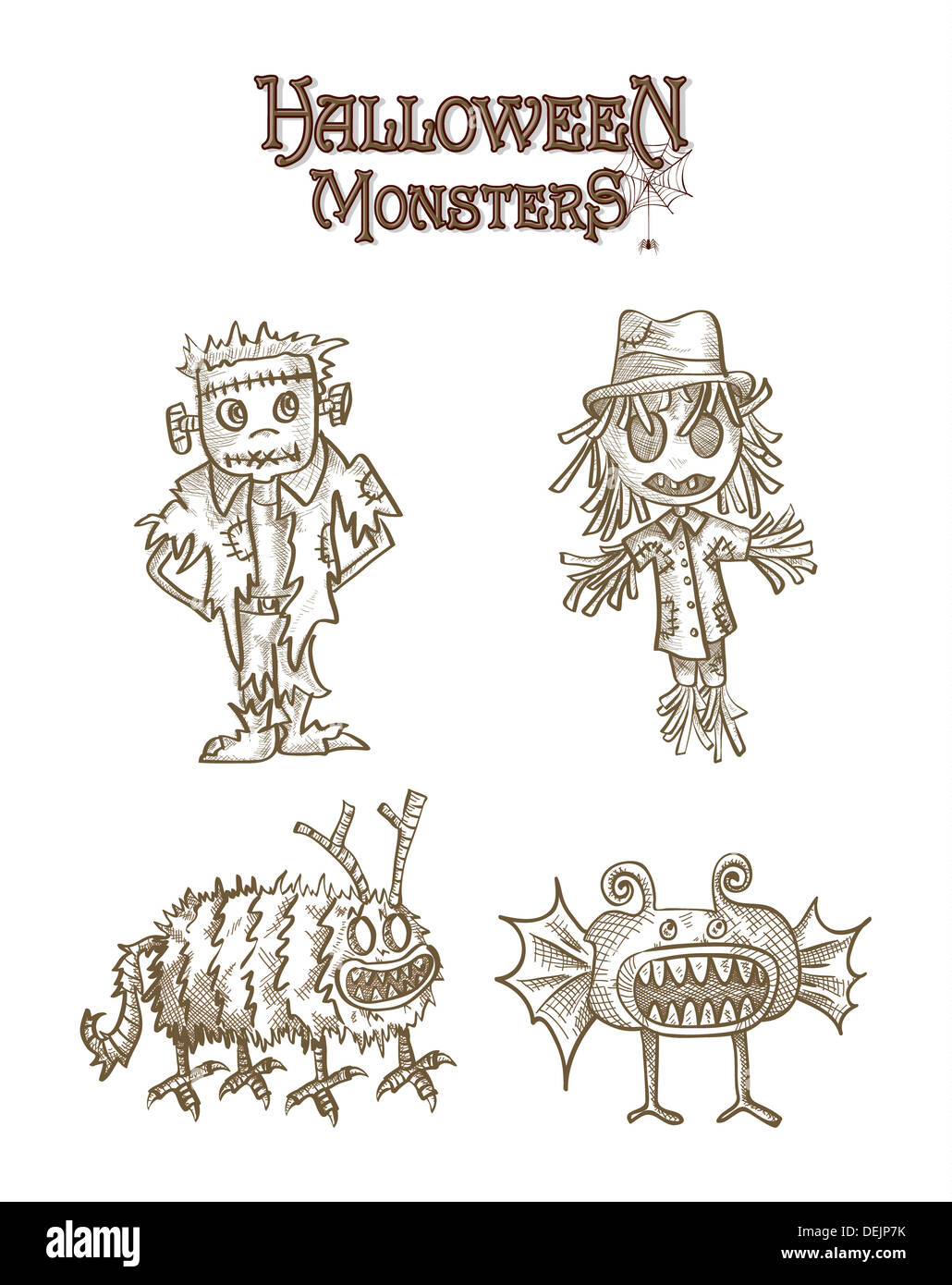 Halloween monsters cartoon creatures set hi-res stock photography and ...