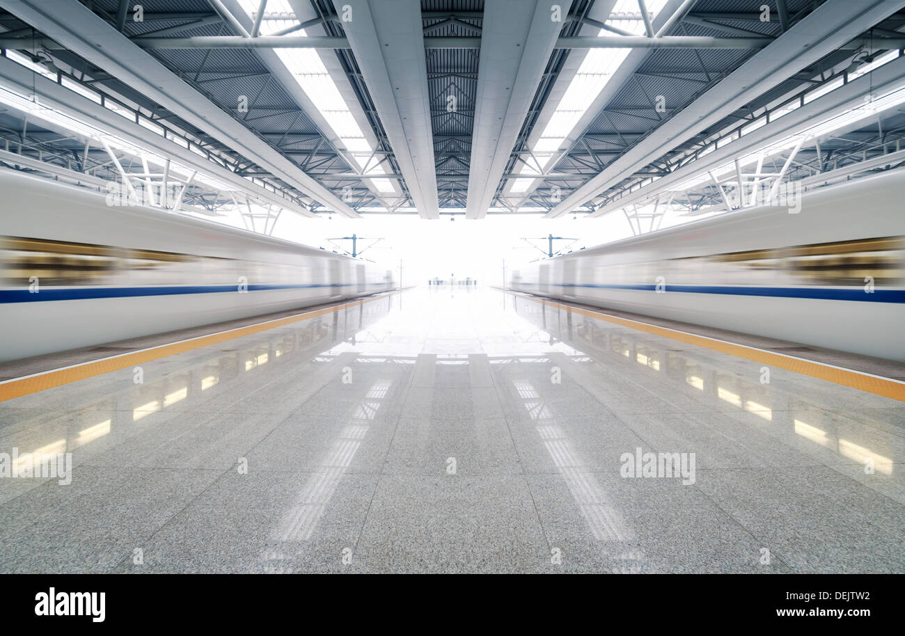 train stop at railway station Stock Photo - Alamy
