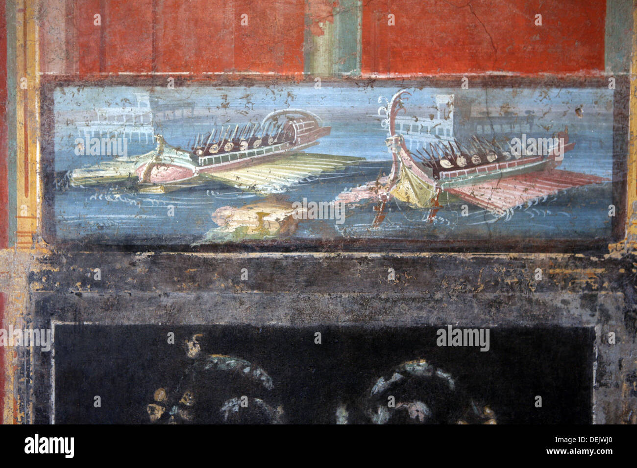 Paintings above door panels of Roman oar-driven galley warship from ...