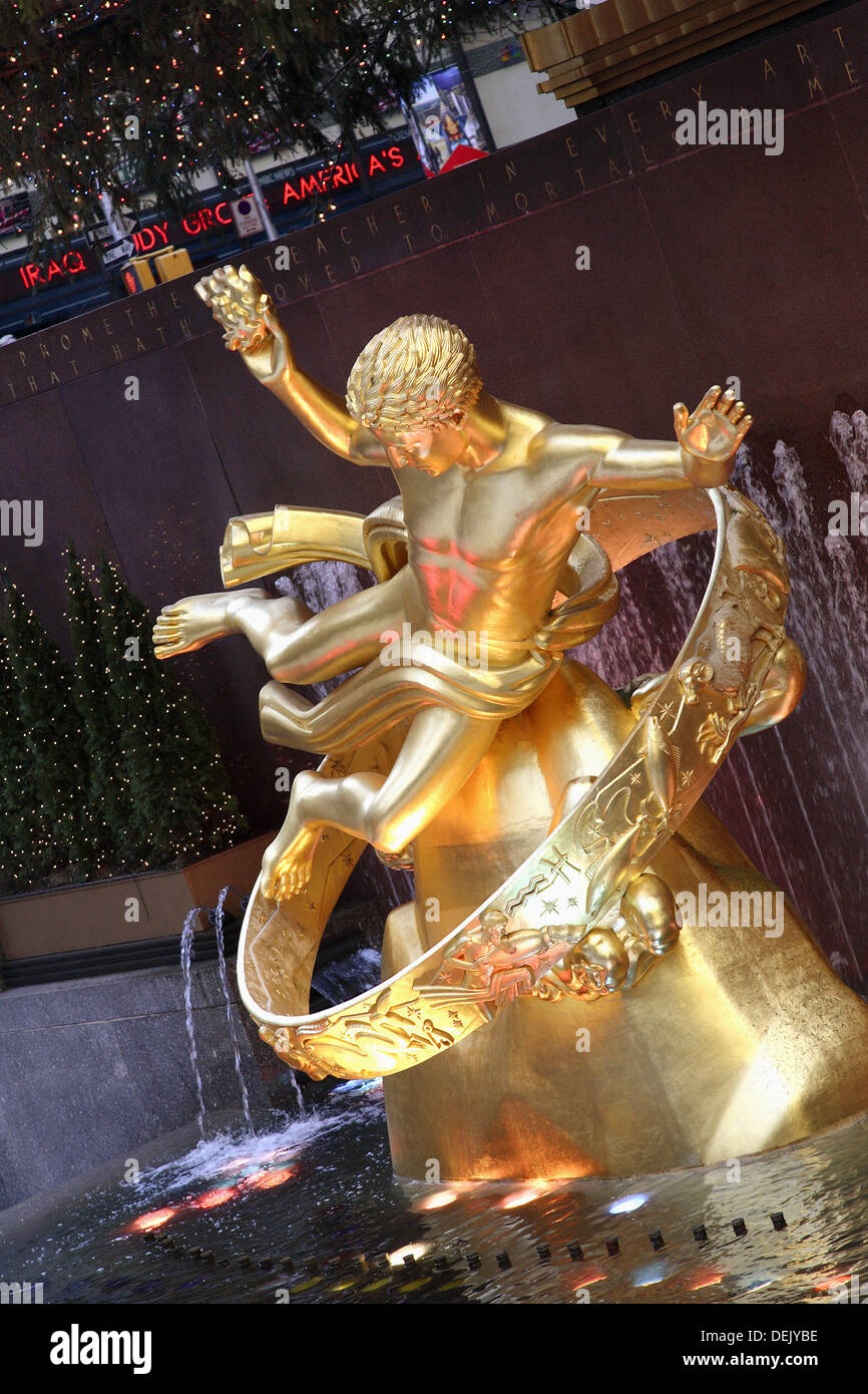 The statue of Prometheus at Rockefeller Center. New York City. USA ...