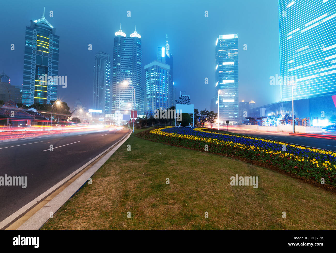 Shanghai Lujiazui Finance & Trade Zone modern city night background ...