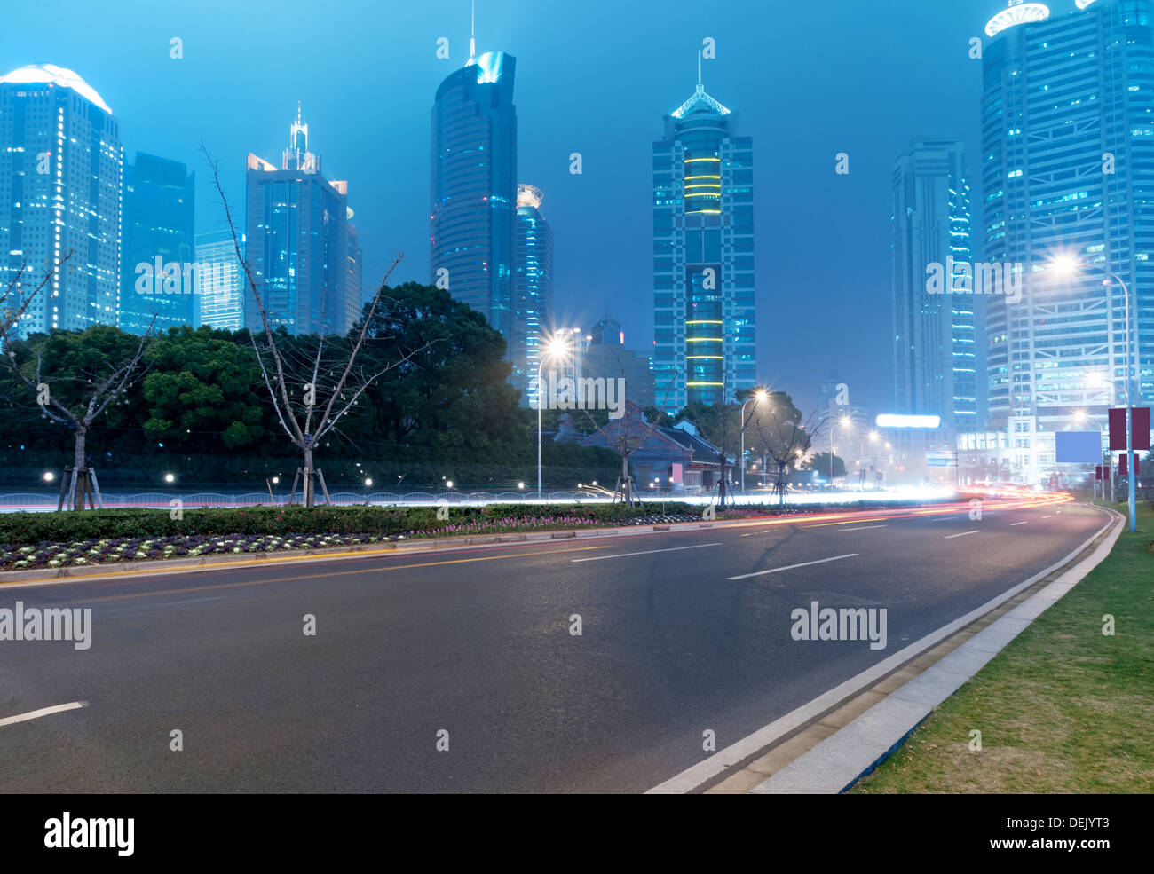 Shanghai Lujiazui Finance & Trade Zone modern city night background ...