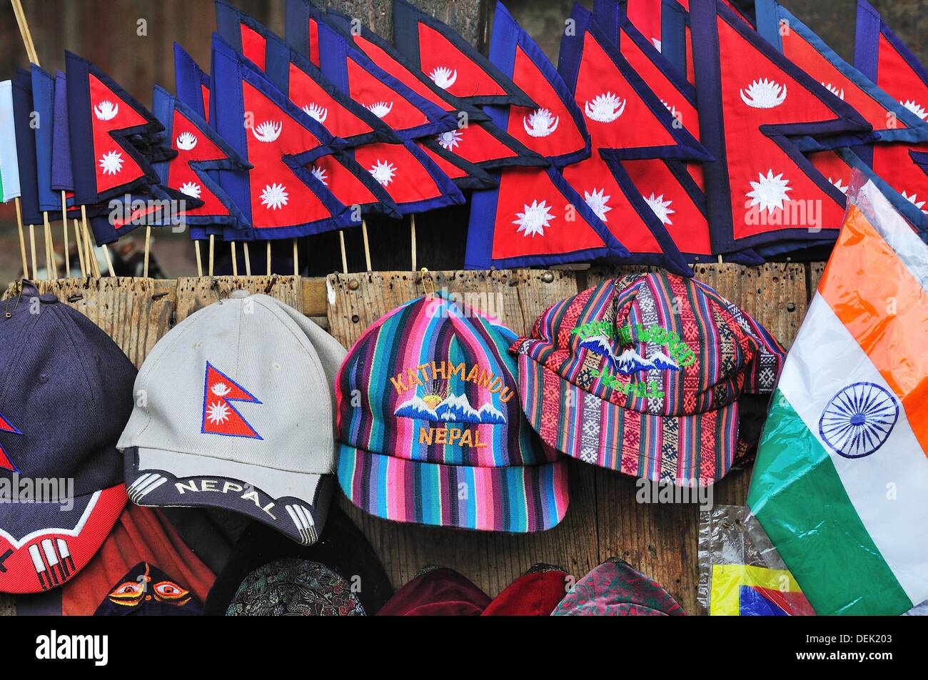 Traditional Nepali cap at the shop in Durbar square Stock Photo - Alamy