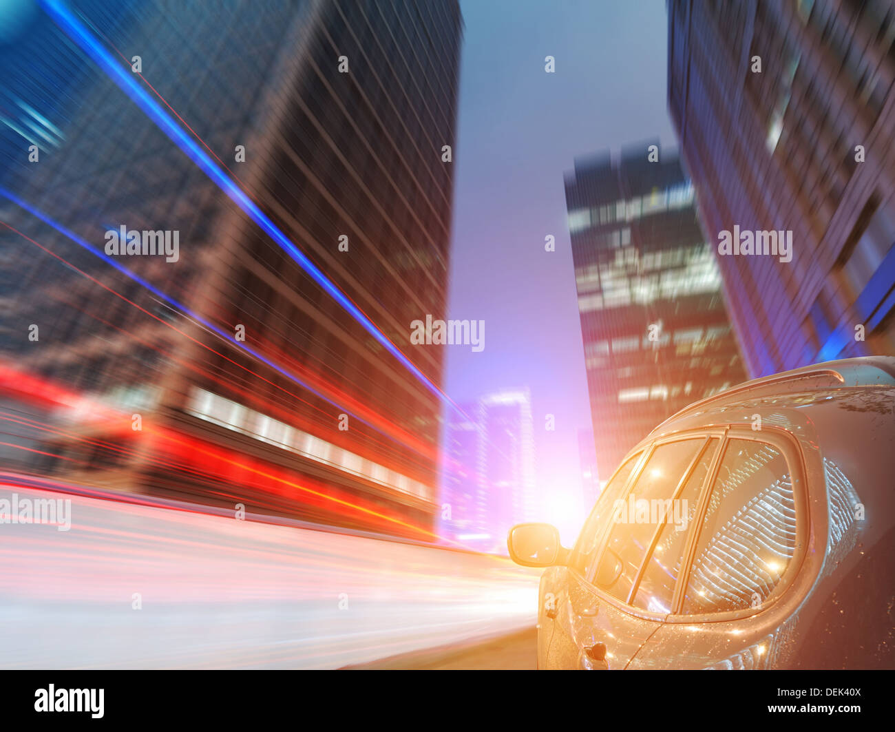 A car driving on a motorway at high speeds, overtaking other cars Stock ...