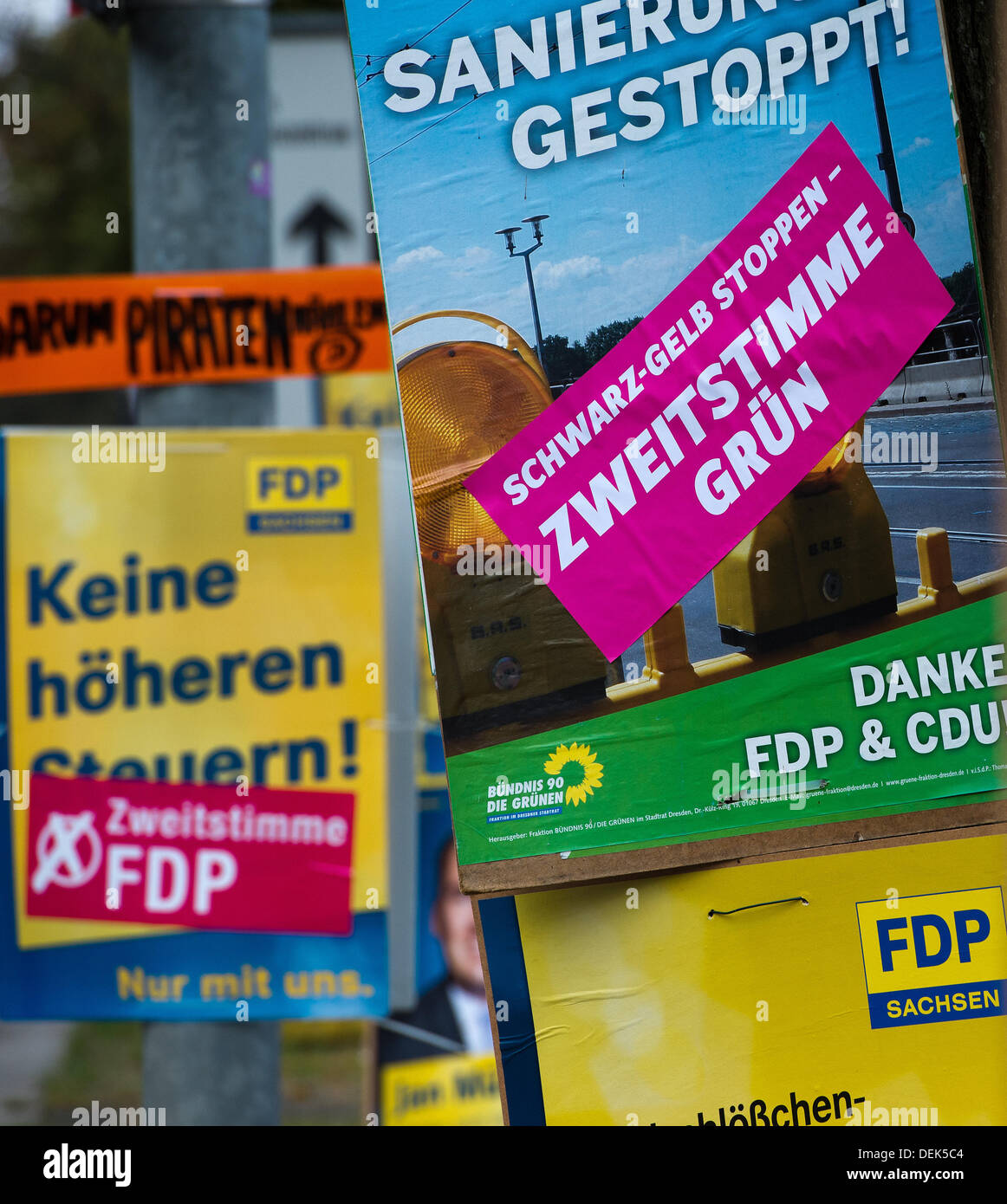 Stickers campaign for second votes on posters of the parties Alliance ...