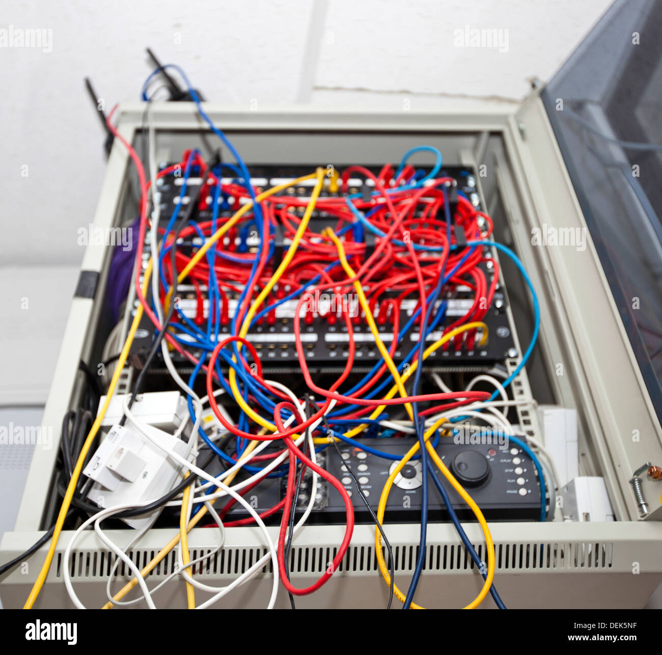 Tangled wires server room television station Stock Photo - Alamy