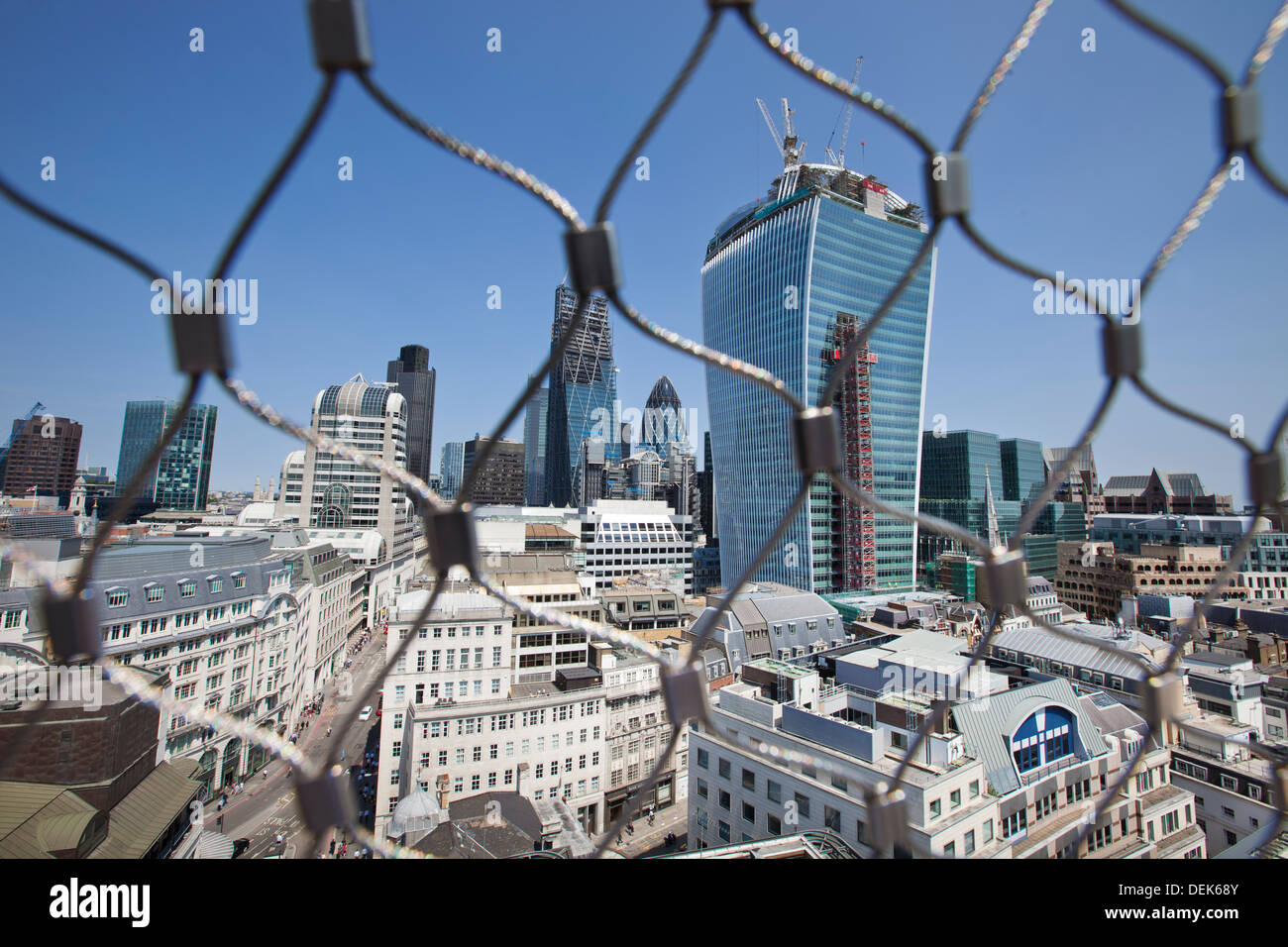 City of London Behind wire net at the top of the Monument, London Stock ...