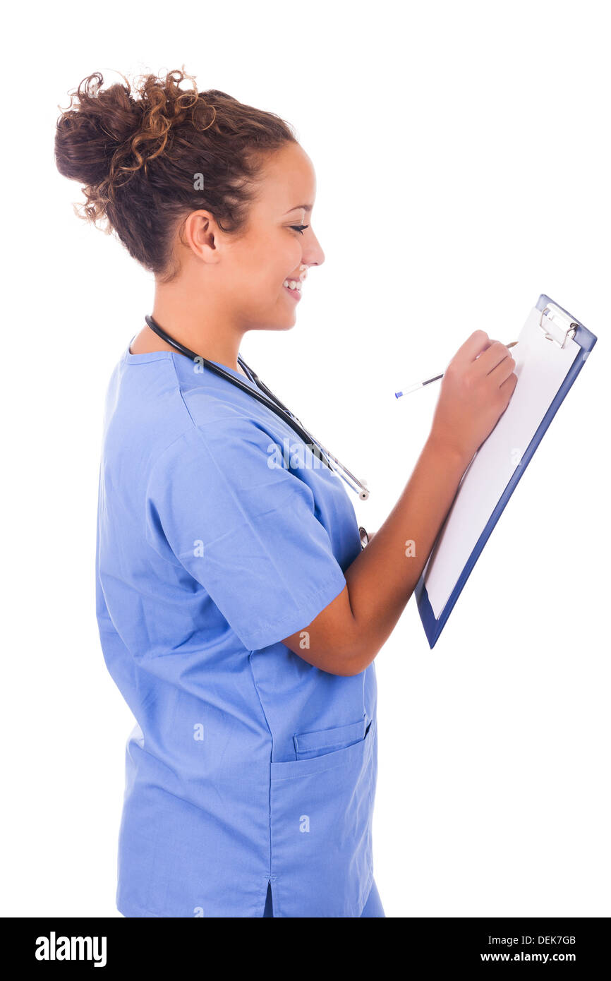 Young nurse with stethoscope isolated on white background Stock Photo ...