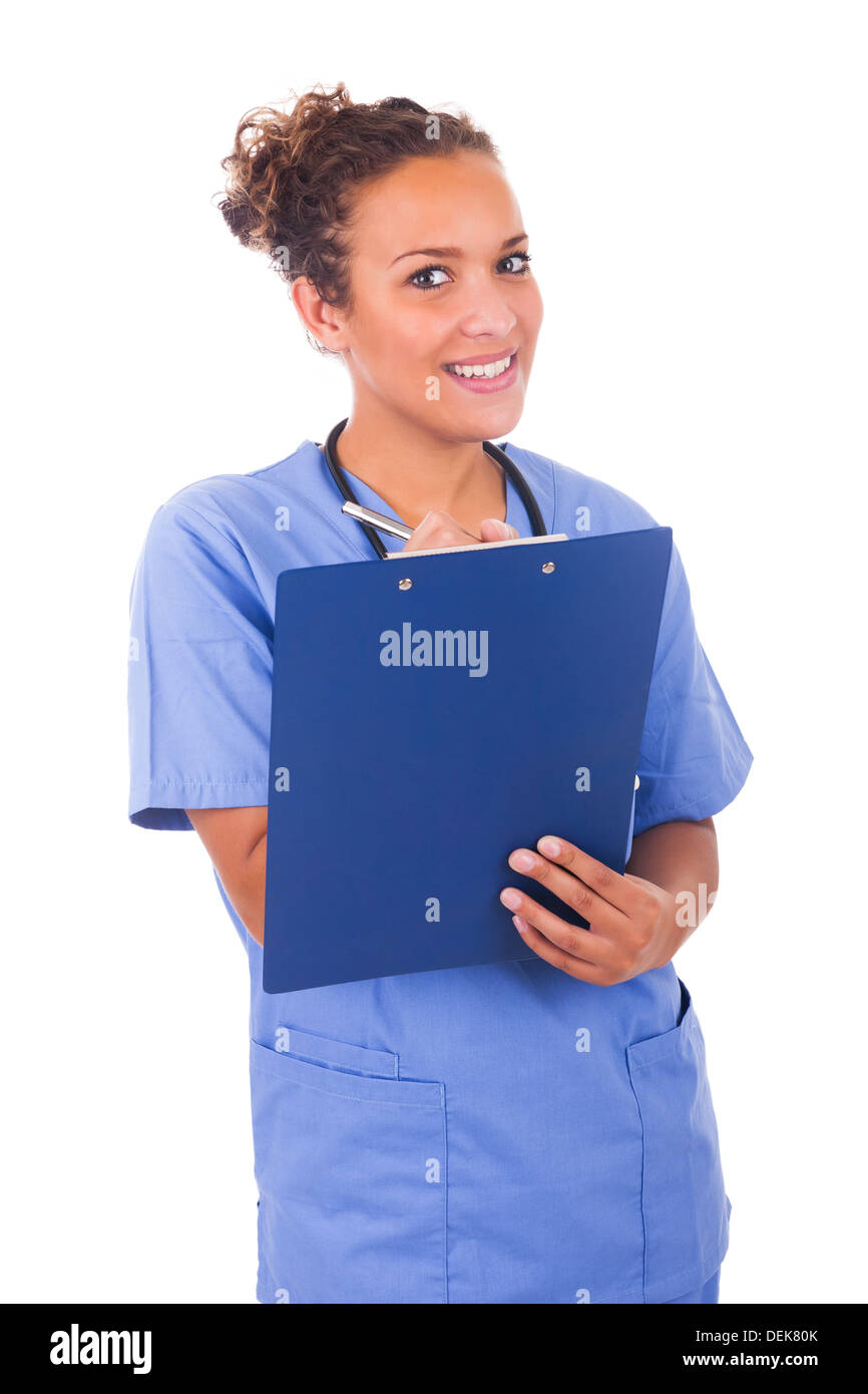 Young nurse with stethoscope isolated on white background Stock Photo ...