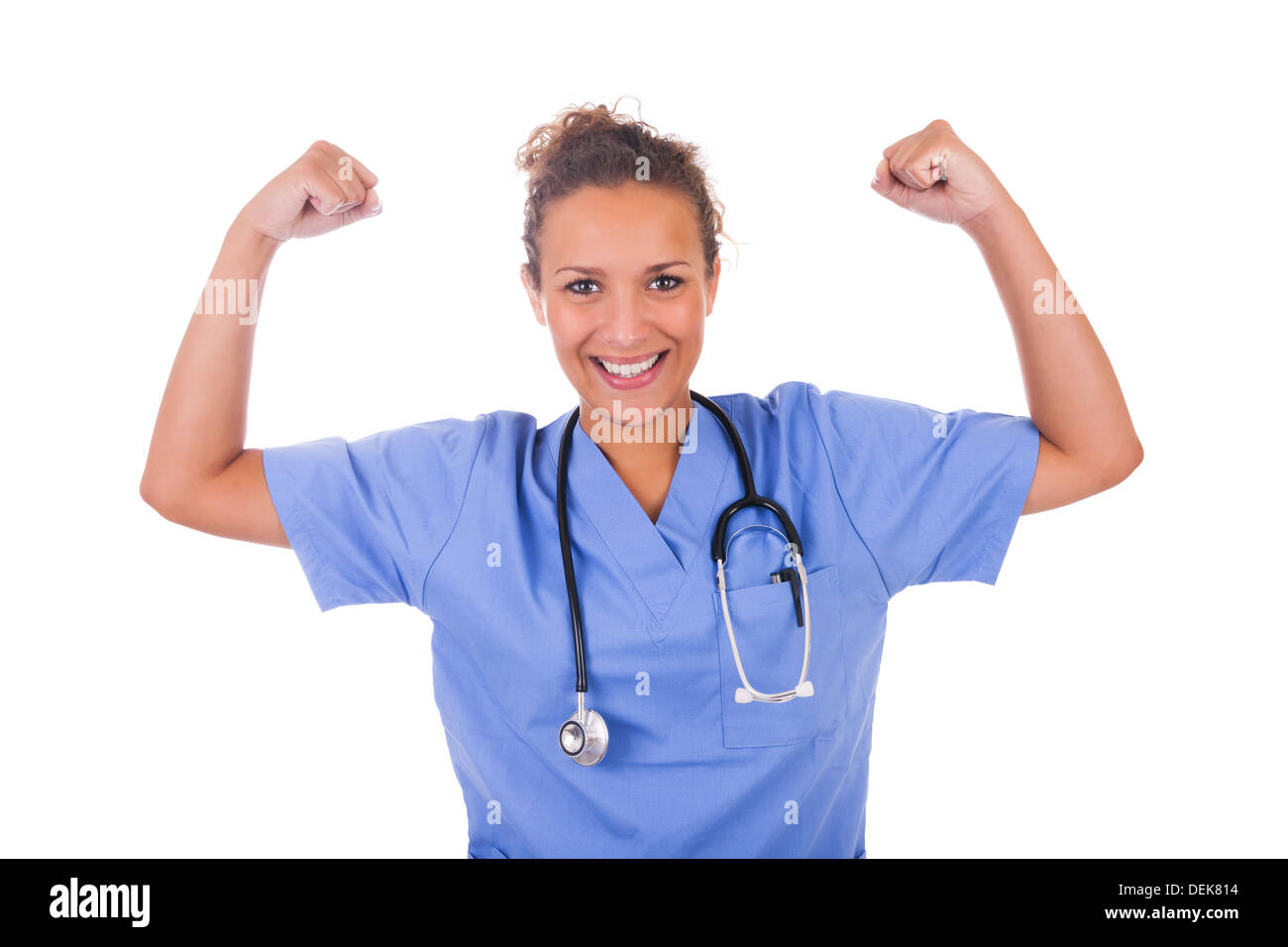 Young nurse with stethoscope isolated on white background Stock Photo ...