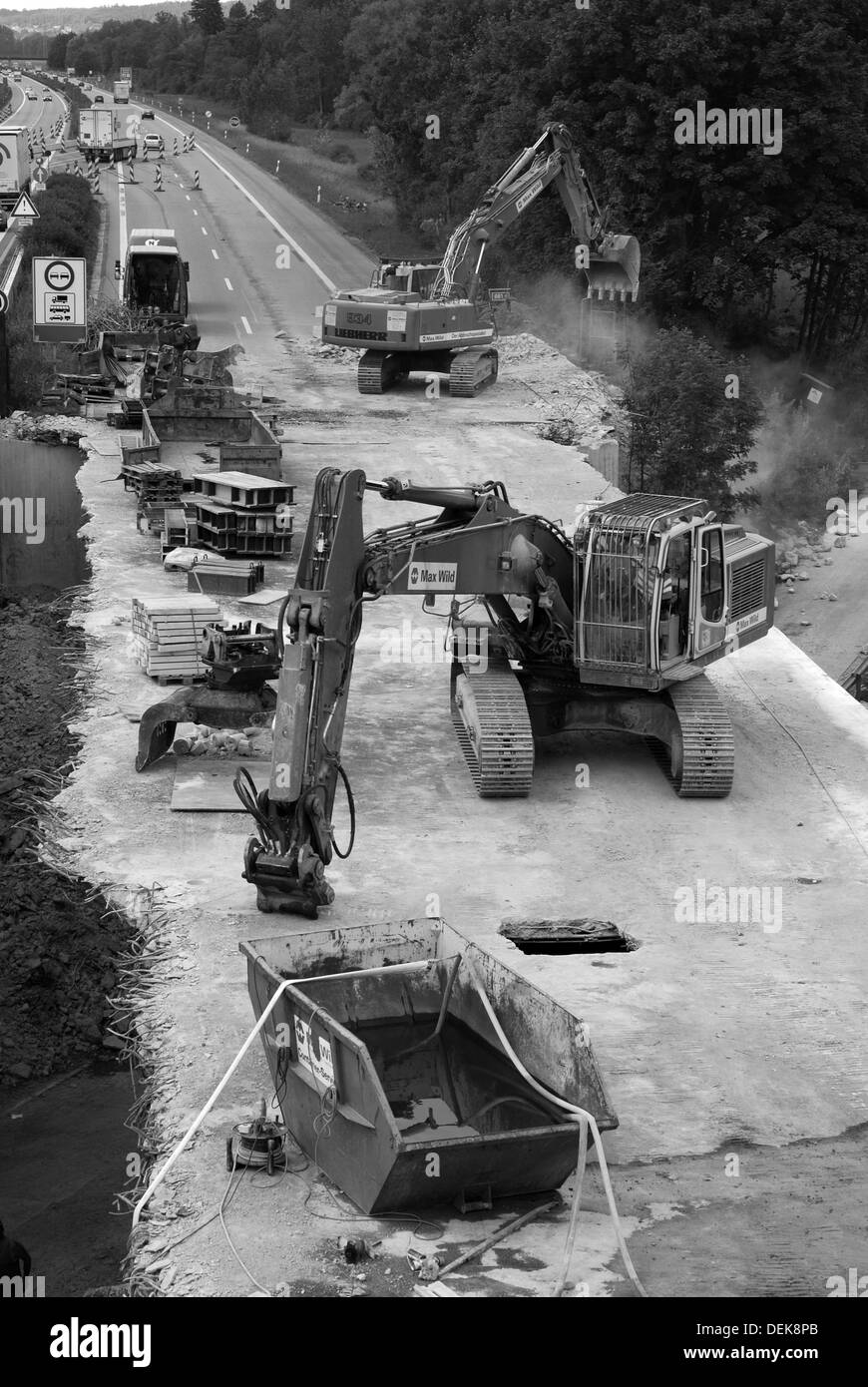 Construction of a motorway bridge Black and White Stock Photos & Images ...