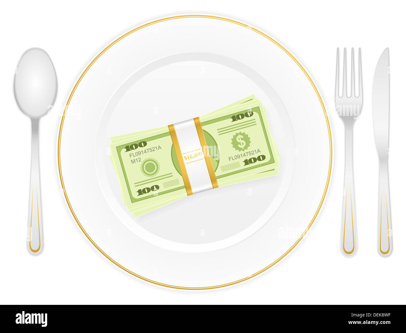 Plate with dollar stack and cutlery. Vector illustration Stock Photo ...