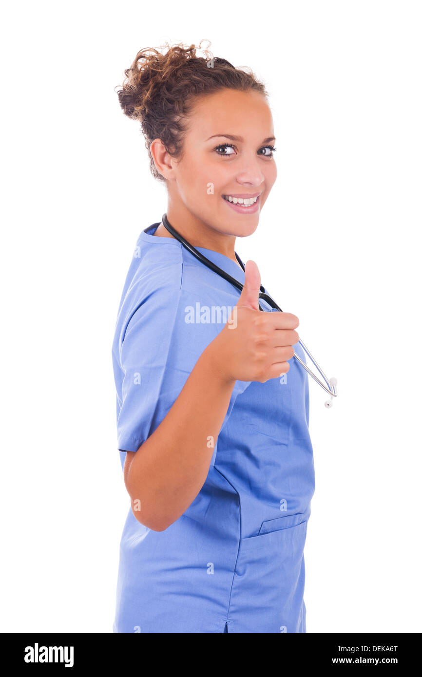 Young nurse with stethoscope isolated on white background Stock Photo ...