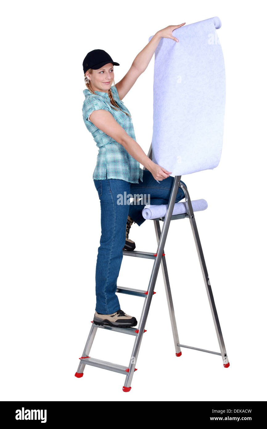 Painter on a ladder Stock Photo - Alamy