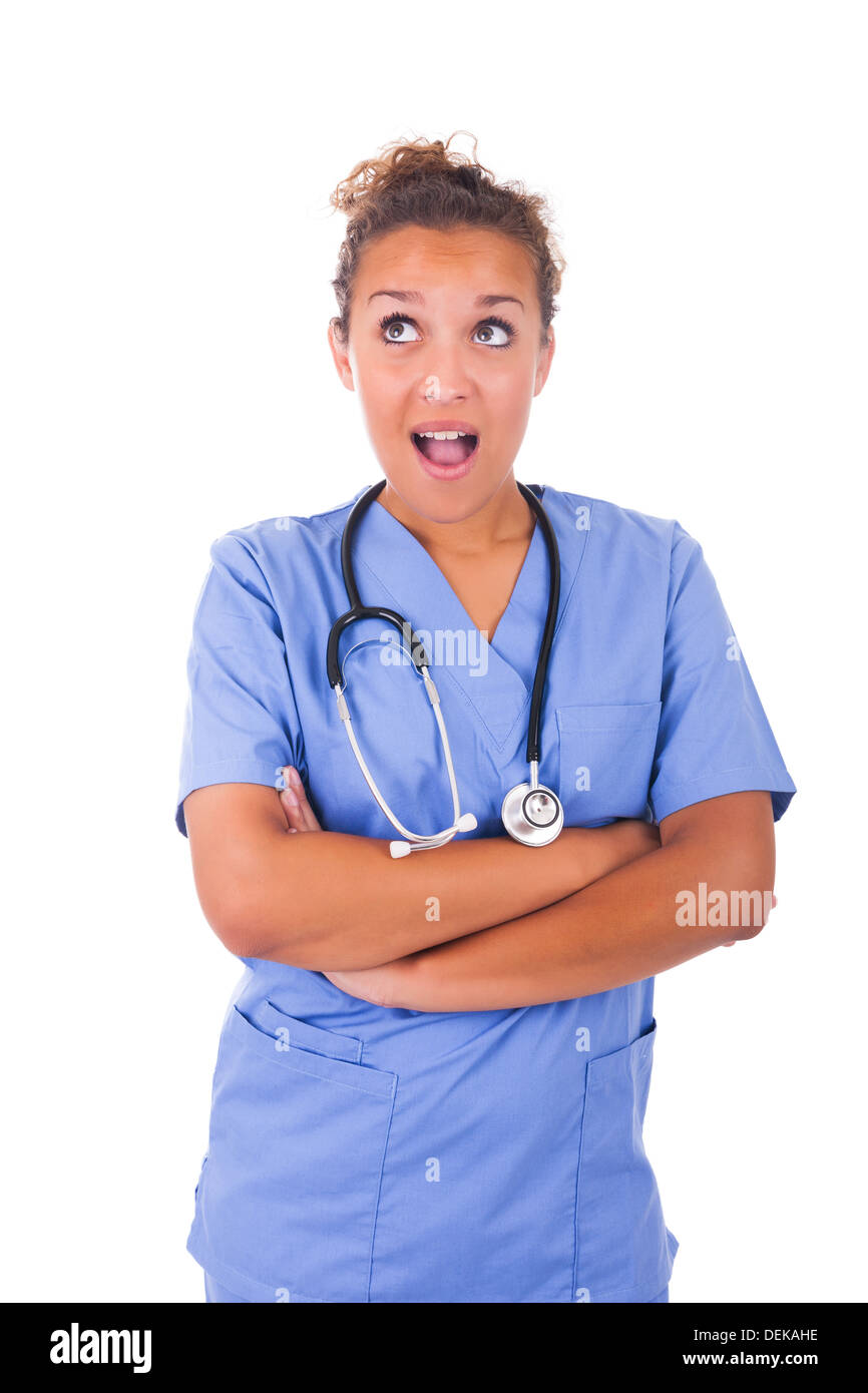 Young nurse with stethoscope isolated on white background Stock Photo ...