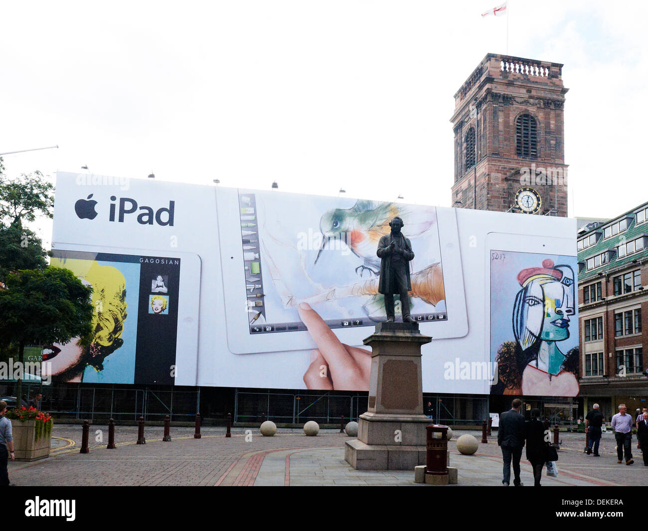 St Ann`s Church with iPad advertising banner in Manchester UK Stock ...