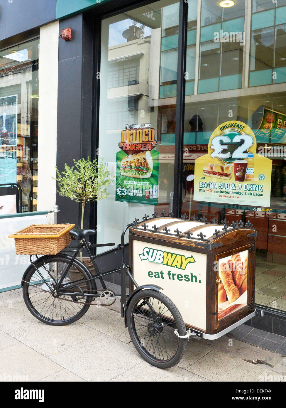 Subway takeaway with delivery tricycle in Manchester UK Stock Photo - Alamy